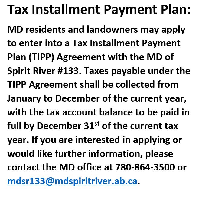 Tax Installment Payment Plan 2022 - Municipal District of Spirit River